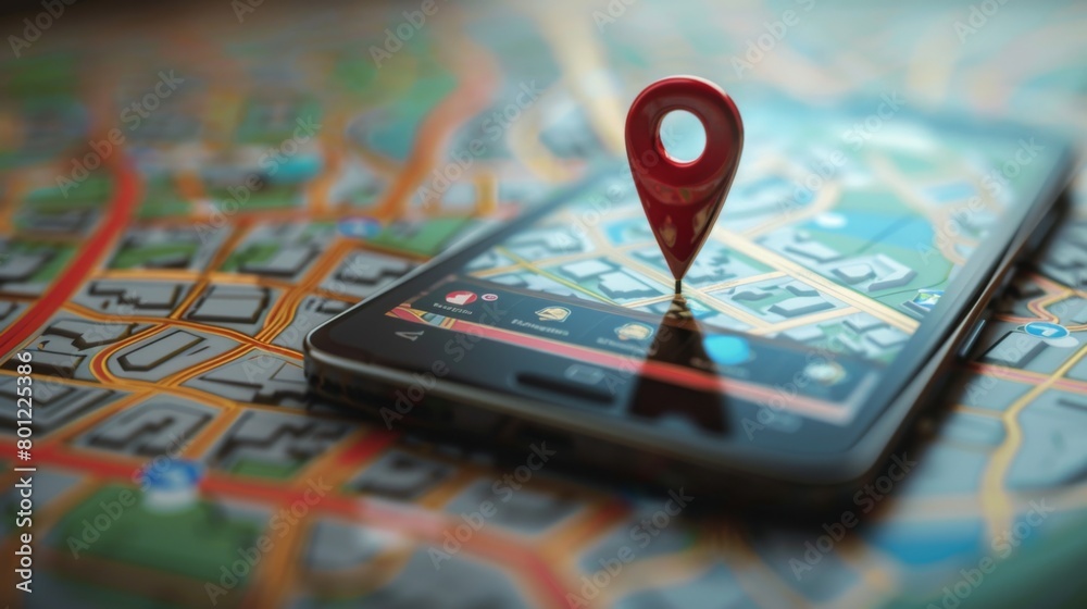 Concept of geofencing, featuring a digital map with virtual boundaries ...
