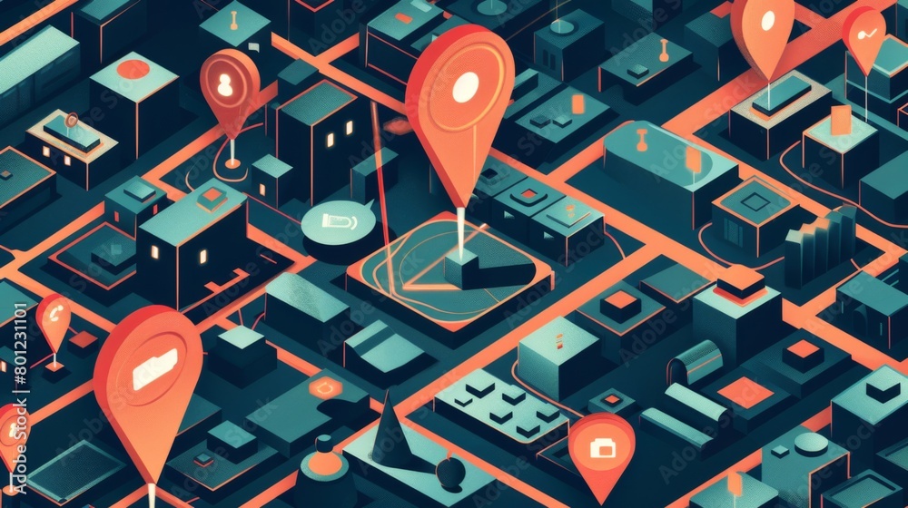 Geofencing and location based marketing concept illustration. With GPS ...