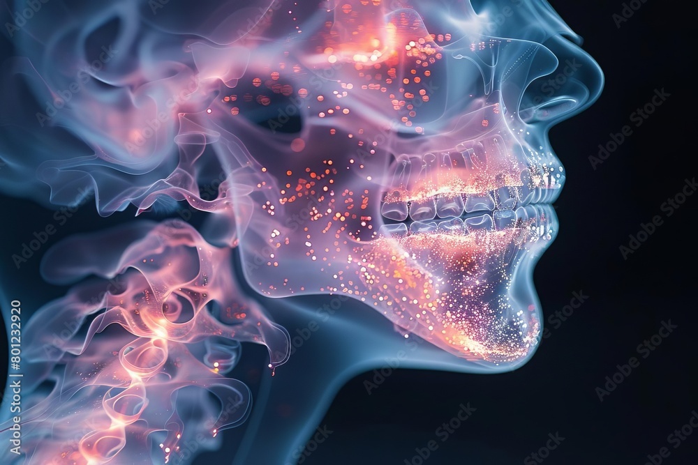 An illustration of a person's head and neck, showing the sinuses and ...