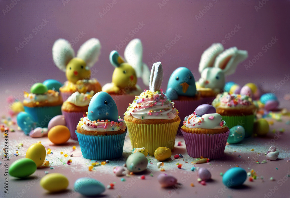 'funny sweets Easter design dessert Cupcake illustration symbols ...