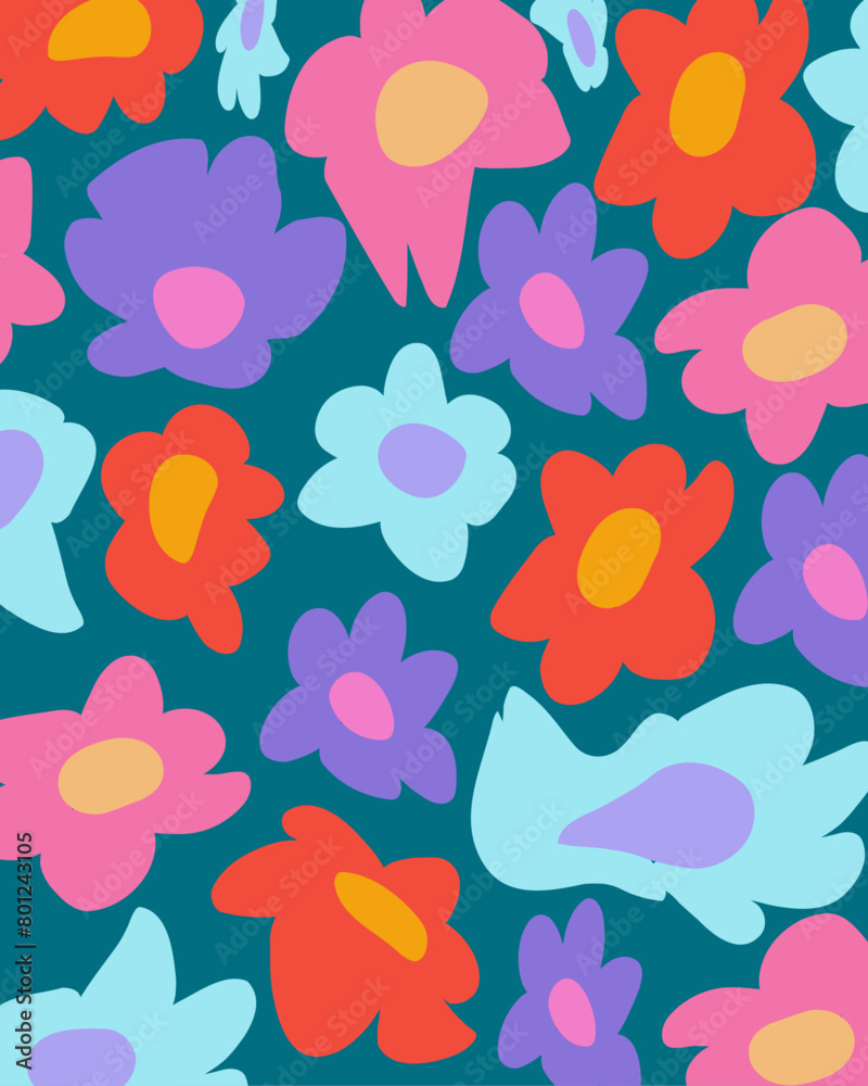 Colorful retro flower illustration set. Vintage style hippie floral ...