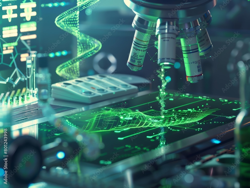 High-quality image of a genetic engineering laboratory scene, zoomed in ...