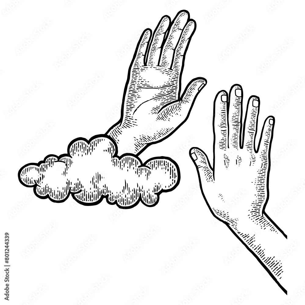 High five with hand of God sketch engraving PNG illustration. Scratch ...