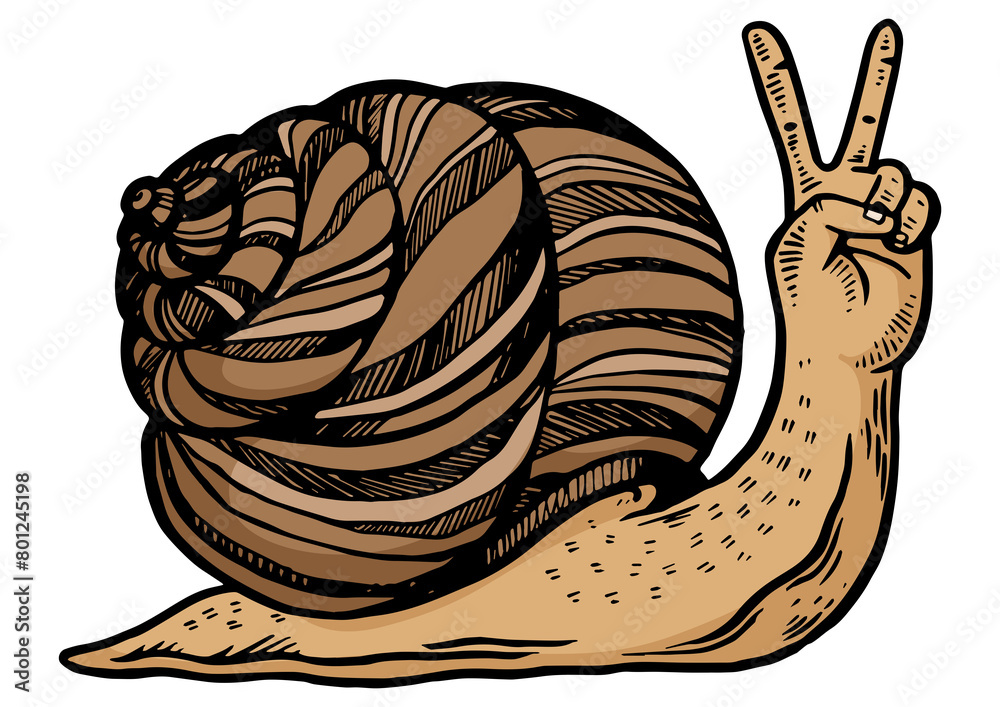 Fantastic fabulous snail with human hand instead head animal color ...