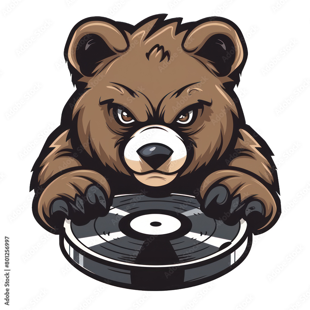 A stylized cartoon illustration of a bear with an intense expression ...