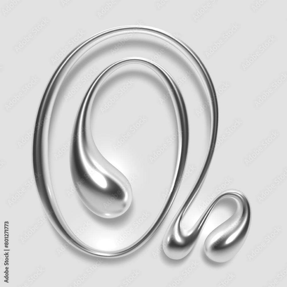 Liquid metal letter Q with a fluid droplet shape and glossy finish, Y2K ...