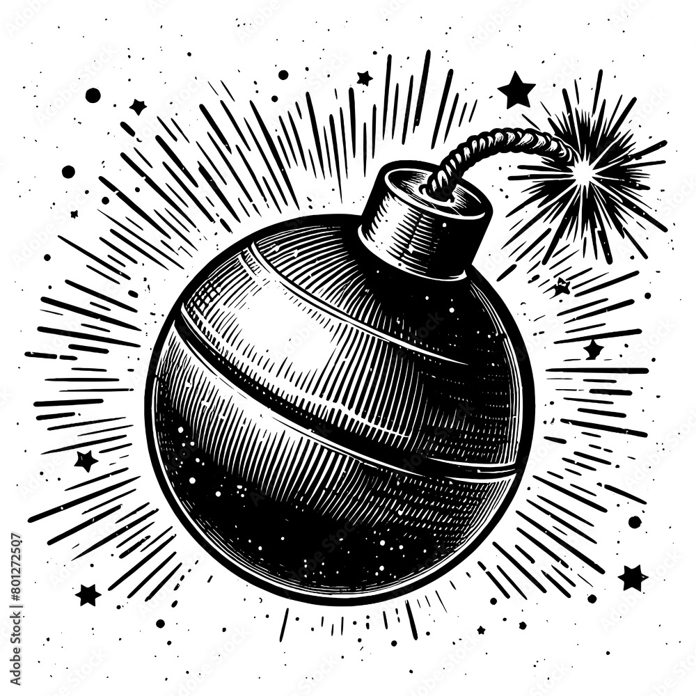classic round bomb with a lit fuse, designed in a dynamic vintage comic ...