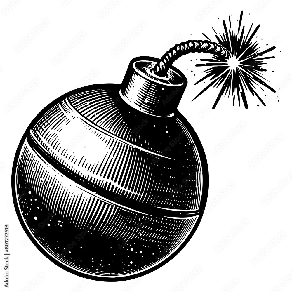 classic round bomb with a lit fuse, designed in a dynamic vintage comic ...