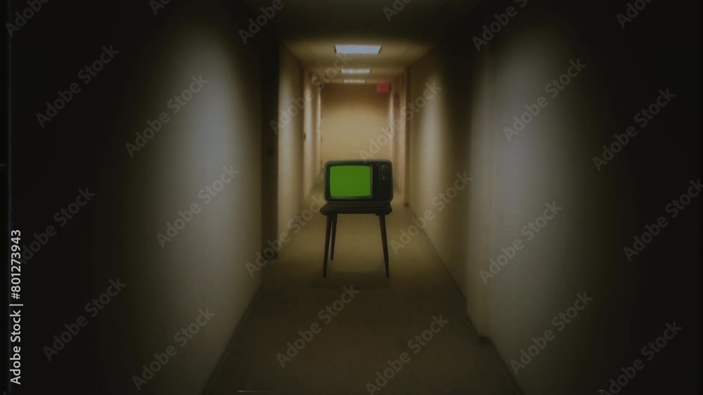 Green Screen TV Backroom Liminal Space Old VHS Texture Tracking Shot. Liminal spaces are empty ...