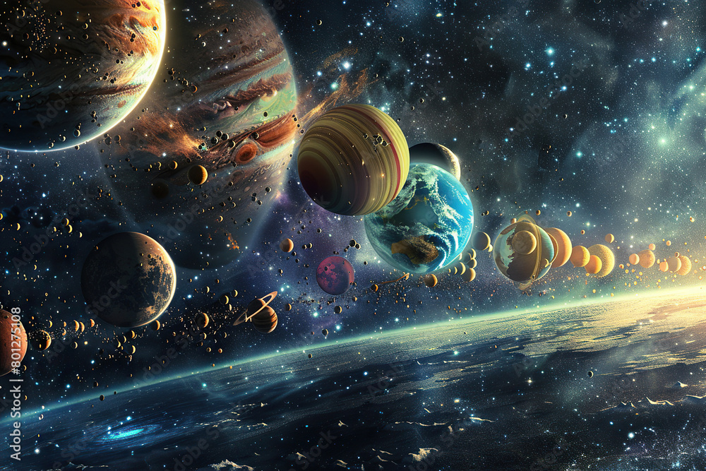 Generative ai on theme of parade of planets in solar system, bright ...
