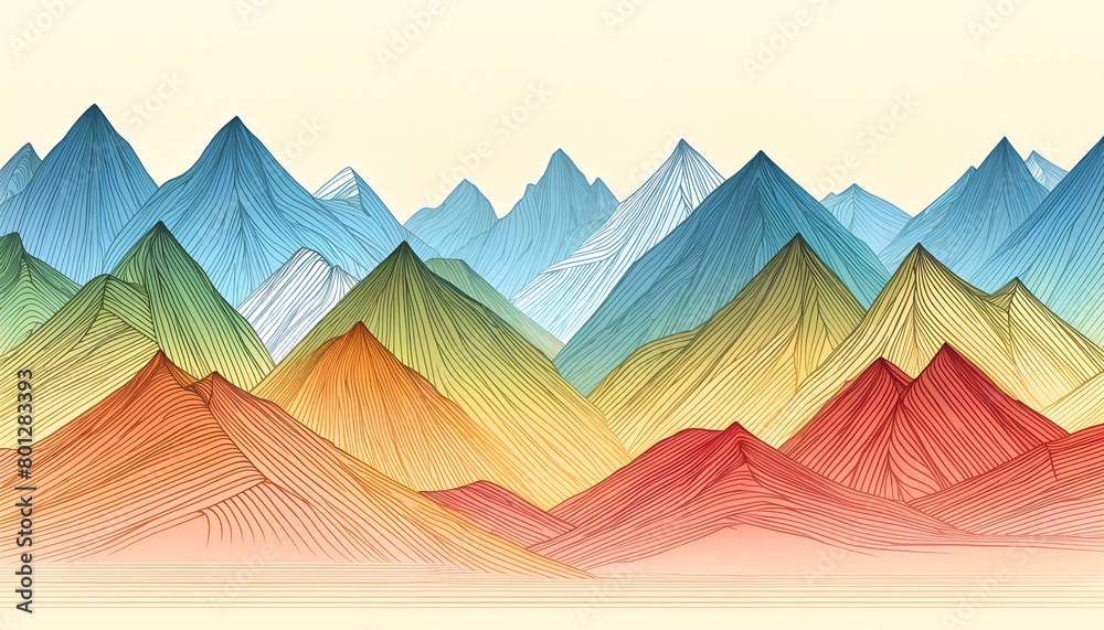 Rainbow Spectrum Mountain Range Line Art - Colorful Peaks Background ...