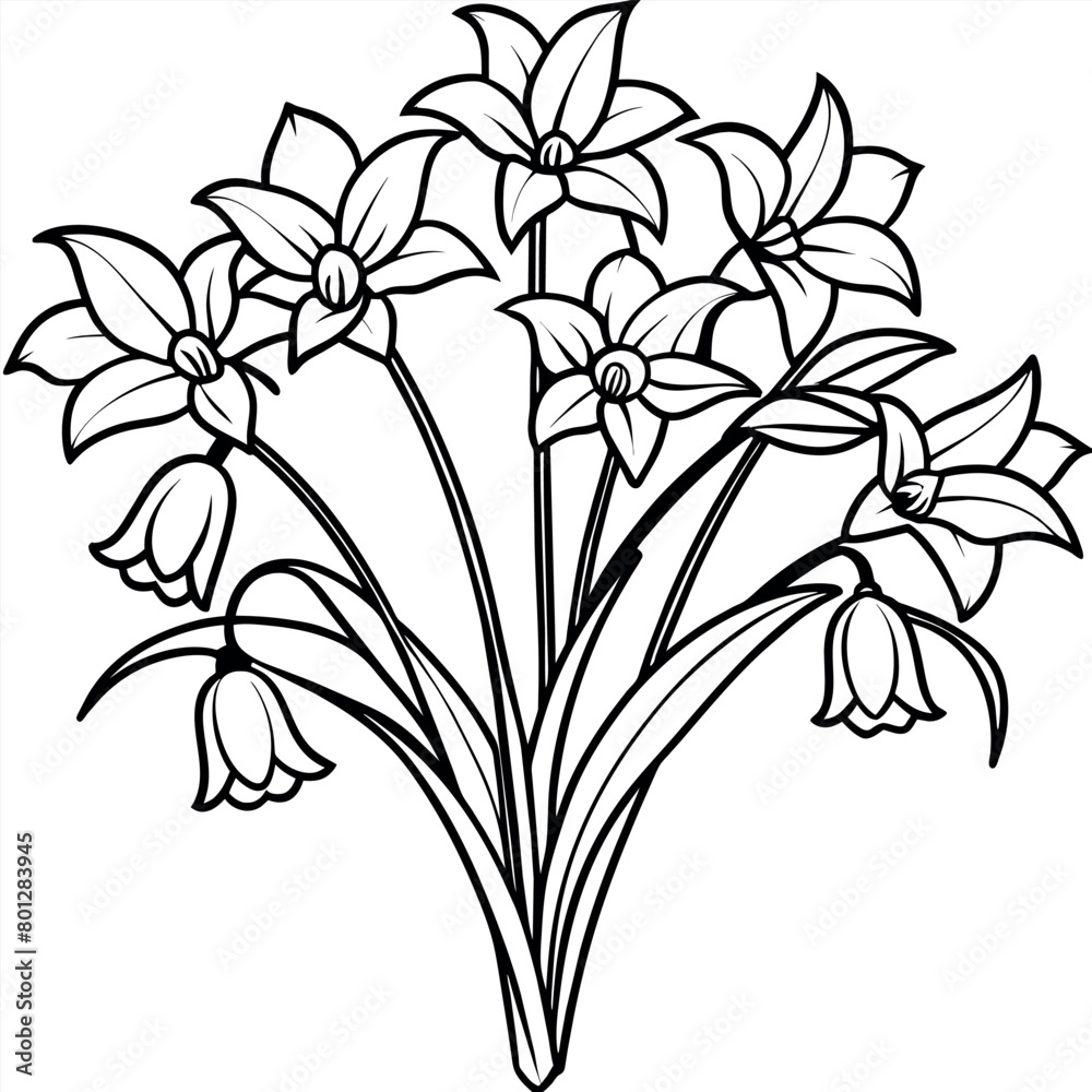 Bluebell Flower Bouquet outline illustration coloring book page design ...