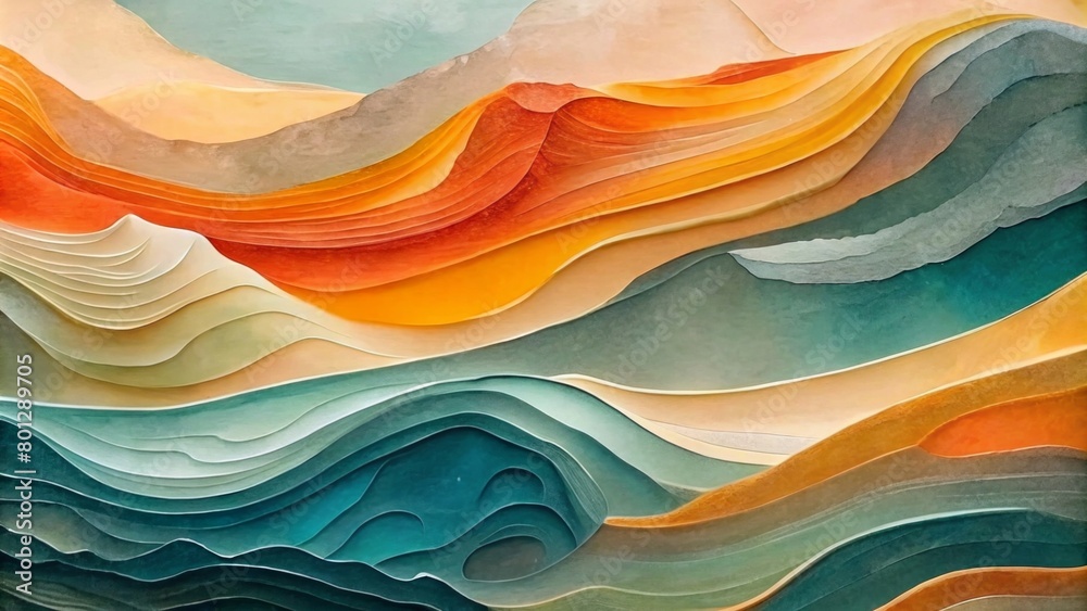 abstract watercolor painting of undulating waves, with muted colors and ...