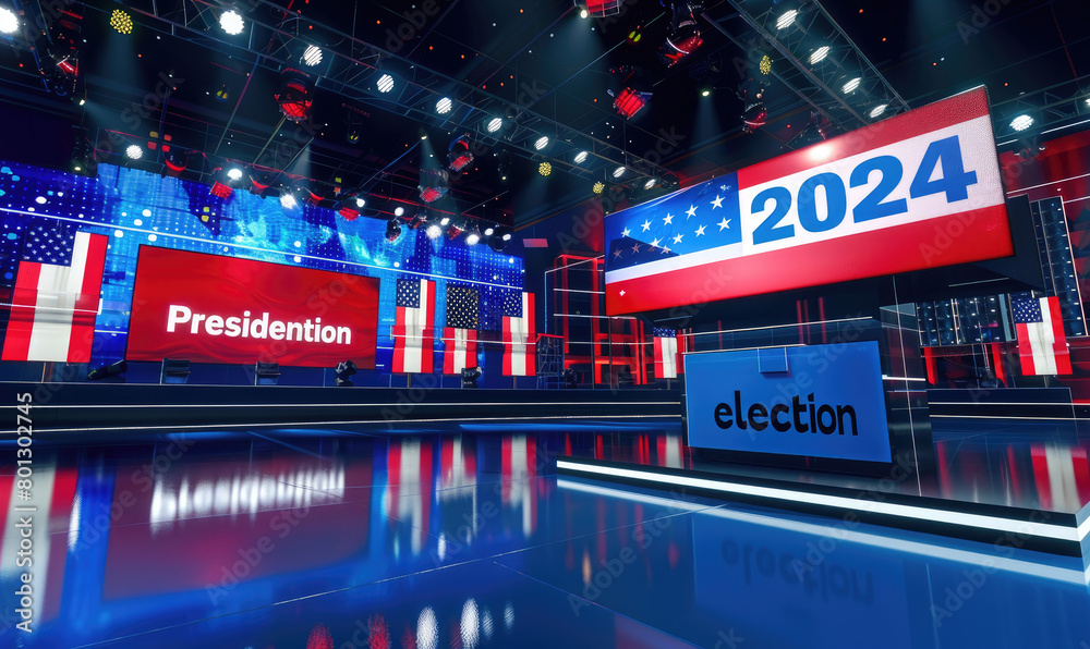 A digital sign with the words "2024 Presidential election" on it, set ...