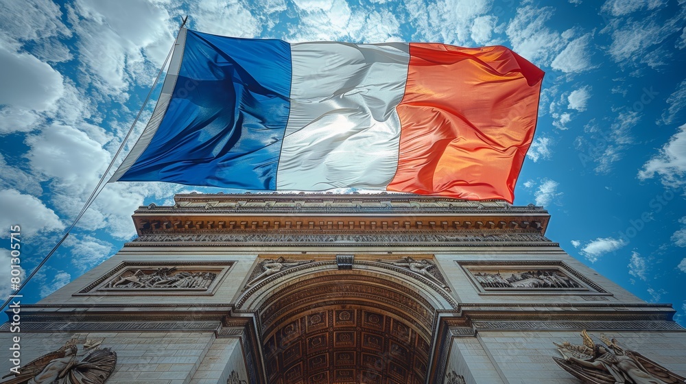 Vibrant and patriotic display of the French flag fluttering boldly ...