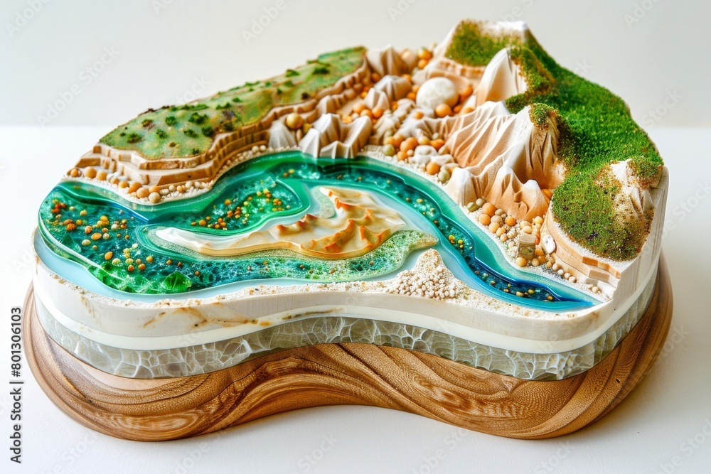 Detailed 3d cross section of land and river showing soil, rock layers ...