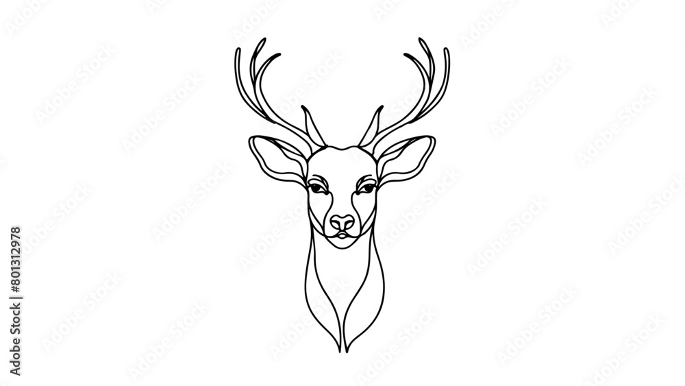 A realistic deer head depicted in a one continuous line drawing style ...