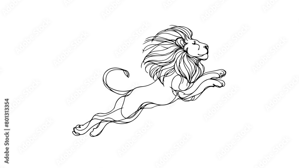 continuous line drawing of a lion jumping in a dynamic and elegant pose ...