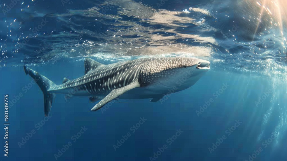 Majestic whale shark gracefully gliding through clear blue waters ...