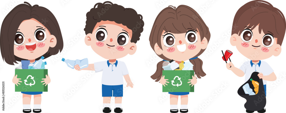 Children collect rubbish for recycling, Illustration of Kids ...