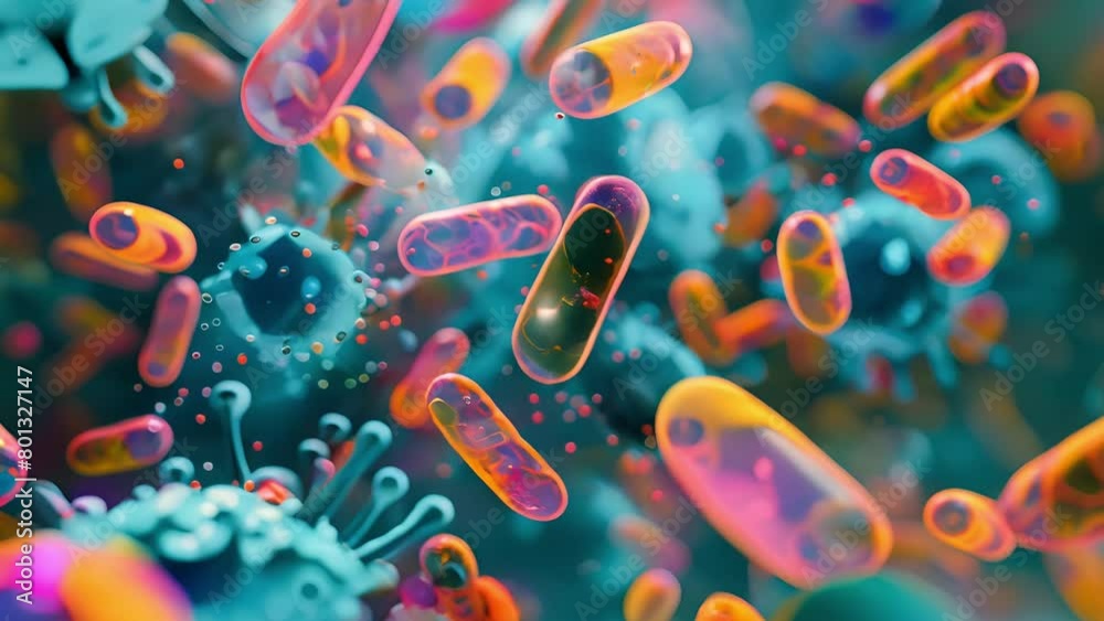 Science and medical microbiology illustration, microscopic of ...