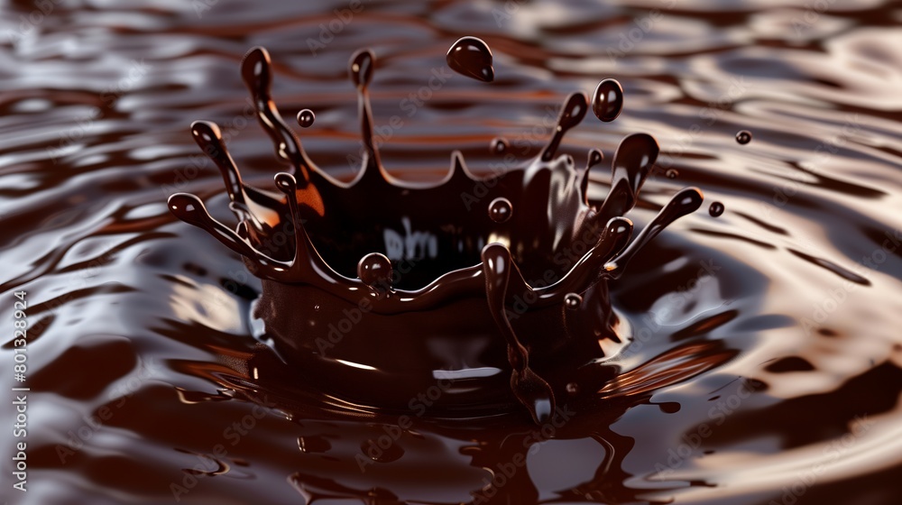 Splash of liquid chocolate crown. in a pool of liquid chocolate. with ...