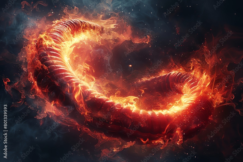 A hyper-realistic image of an anatomical Large intestine bursting with ...