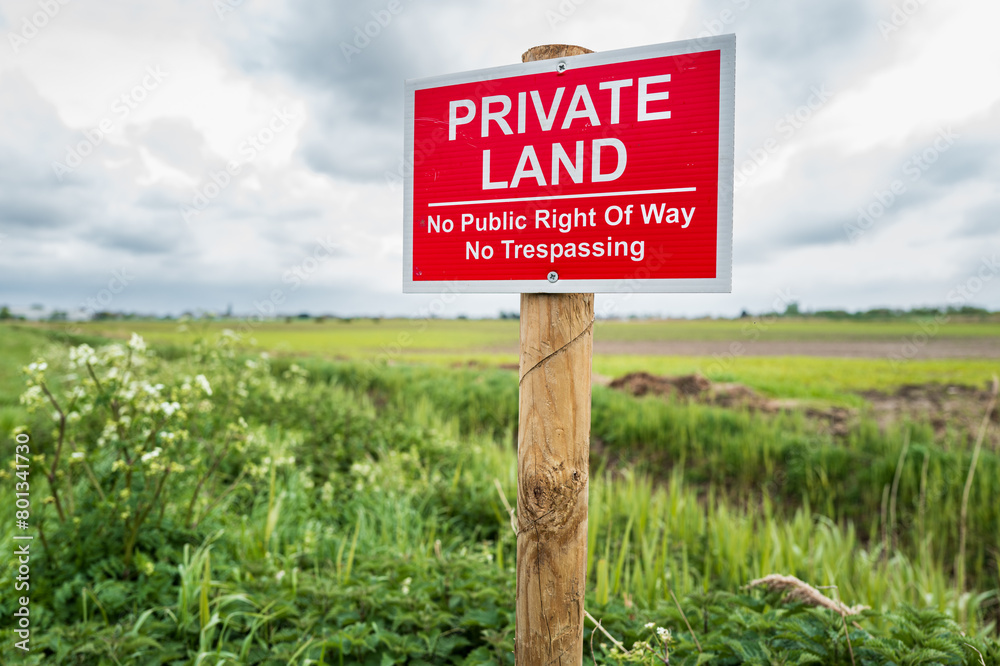 Shallow focus of a newly erected Private Land sign. Installed by the ...