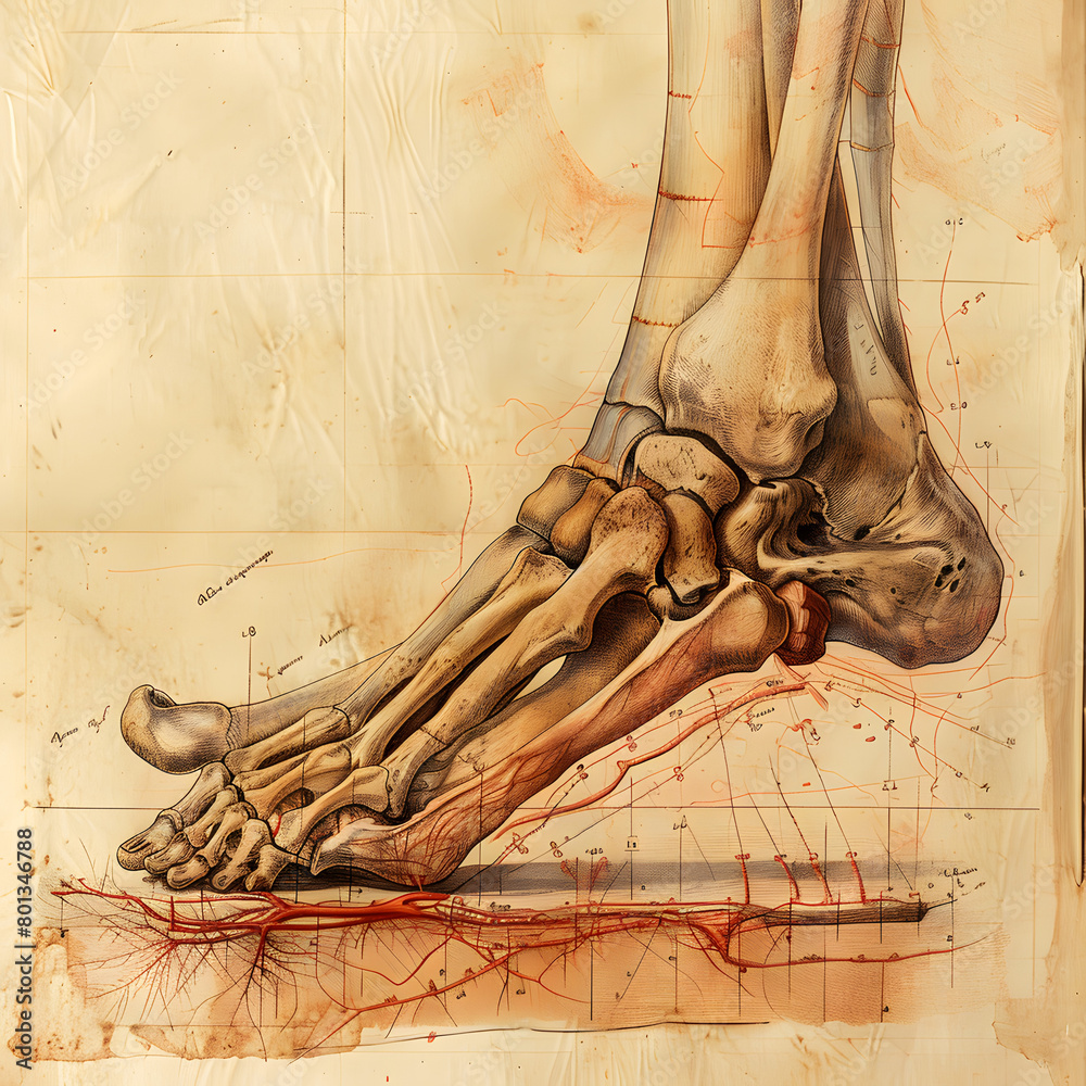 Anatomical_drawing_of_the_human_foot_showing_bones_muscle Stock ...