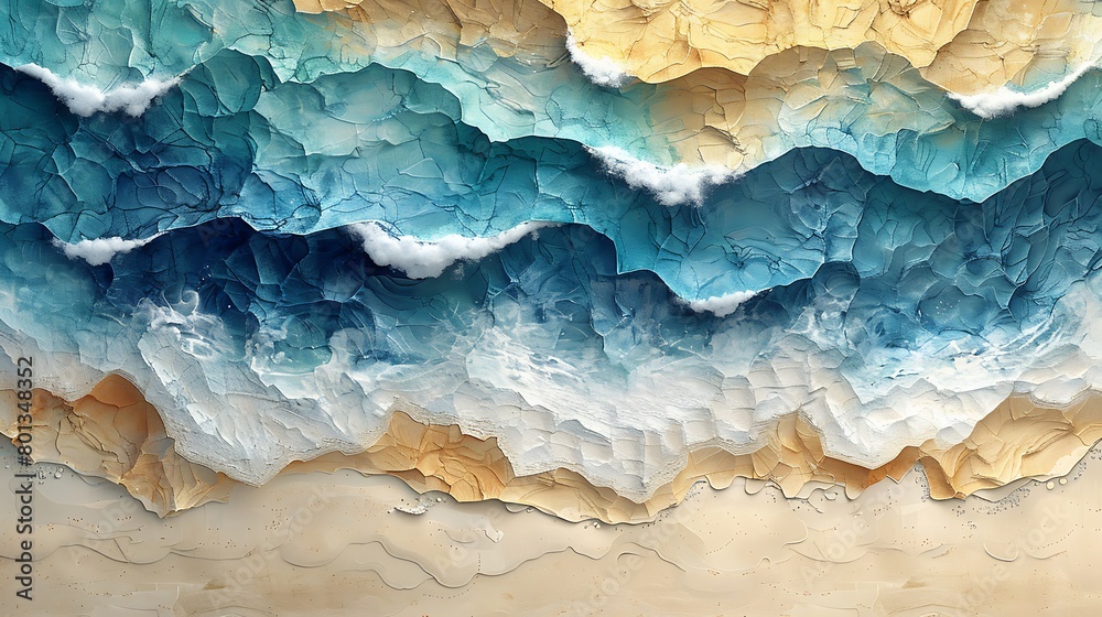 Illustrate an aerial view of a coastal scene where triangles in sandy ...