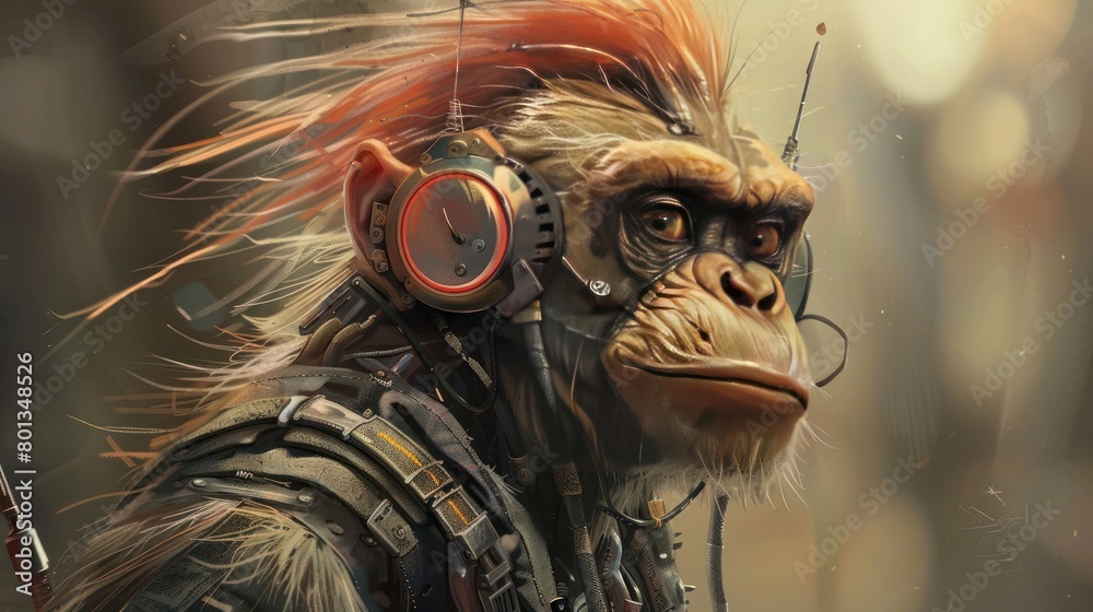 Cyberpunk mohawk hairstyle cyborg monkey look AI generated image Stock ...