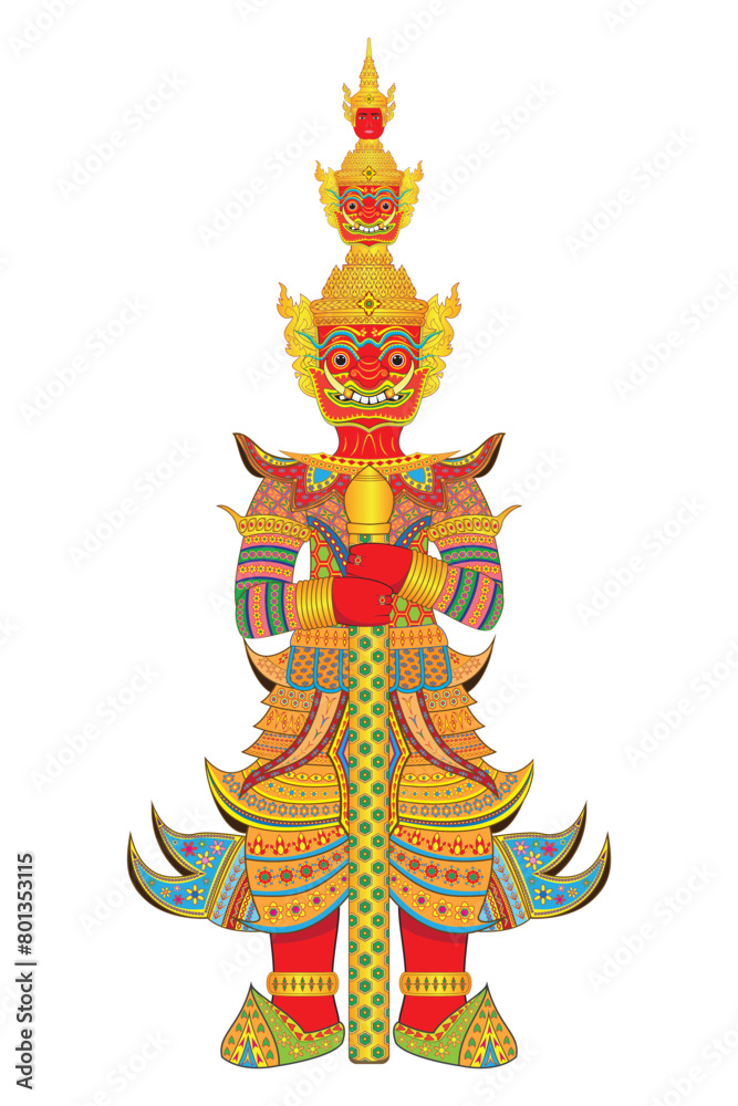 Red Thailand giant temple guard sculpture called THAI YAK or Yaksa with ...