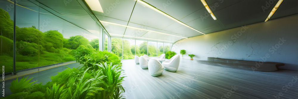 meeting room green design future architecture with bay windows on ...