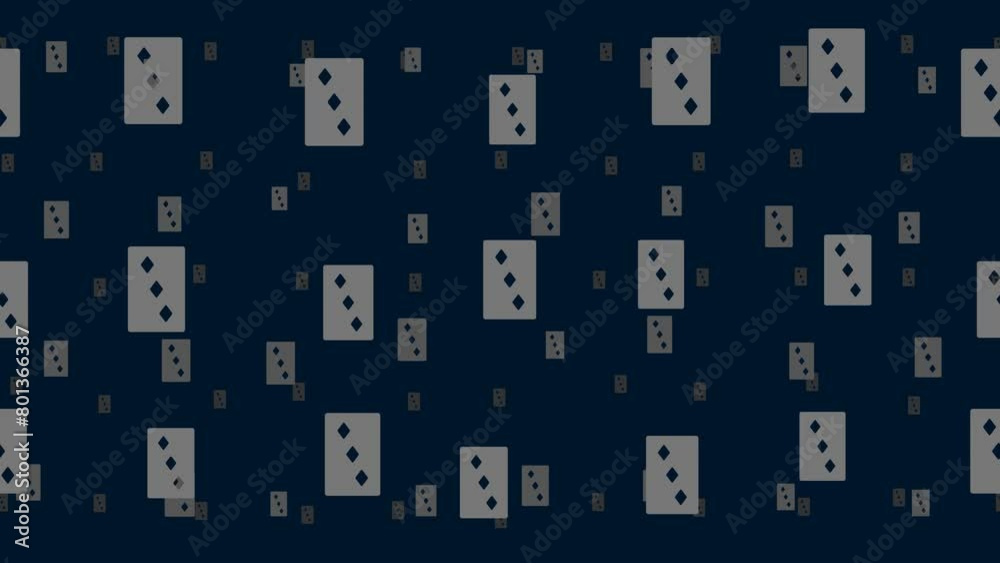 Three of diamonds playing cards float horizontally from left to right ...