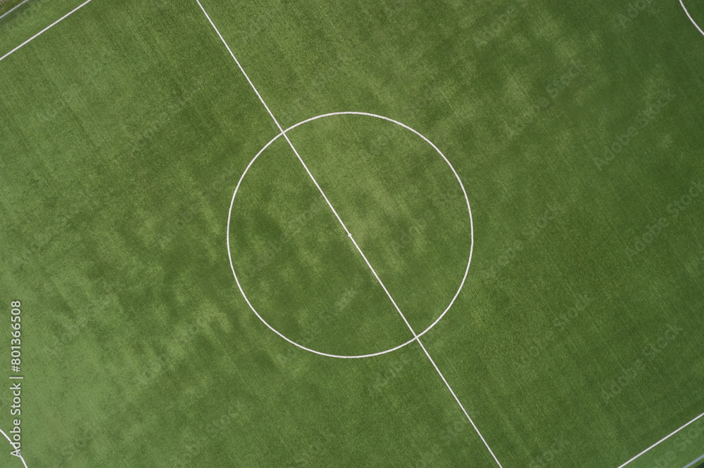 Artificial football field top view. football center field aerial view ...