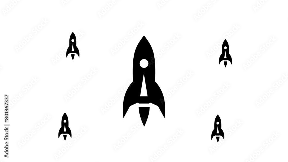 Zoom in and out animation the rocket symbol. Large black symbol in the ...