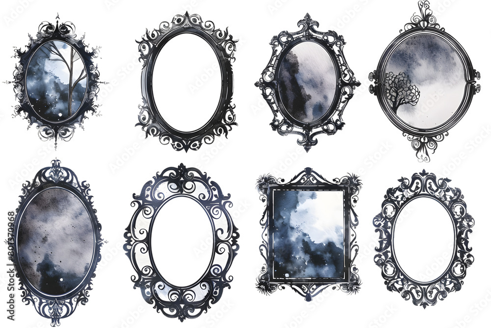 watercolor gothic frames,clipart sticker set fantasy style, white ...
