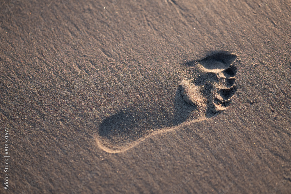 Single footprint in the sand of a beach in California (USA). Perfect ...