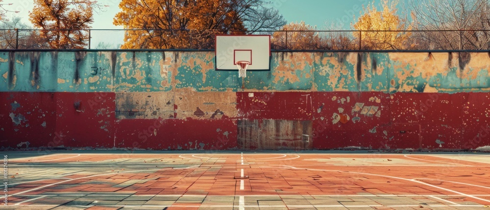 An empty basketball court with only boundary lines, underscoring the ...
