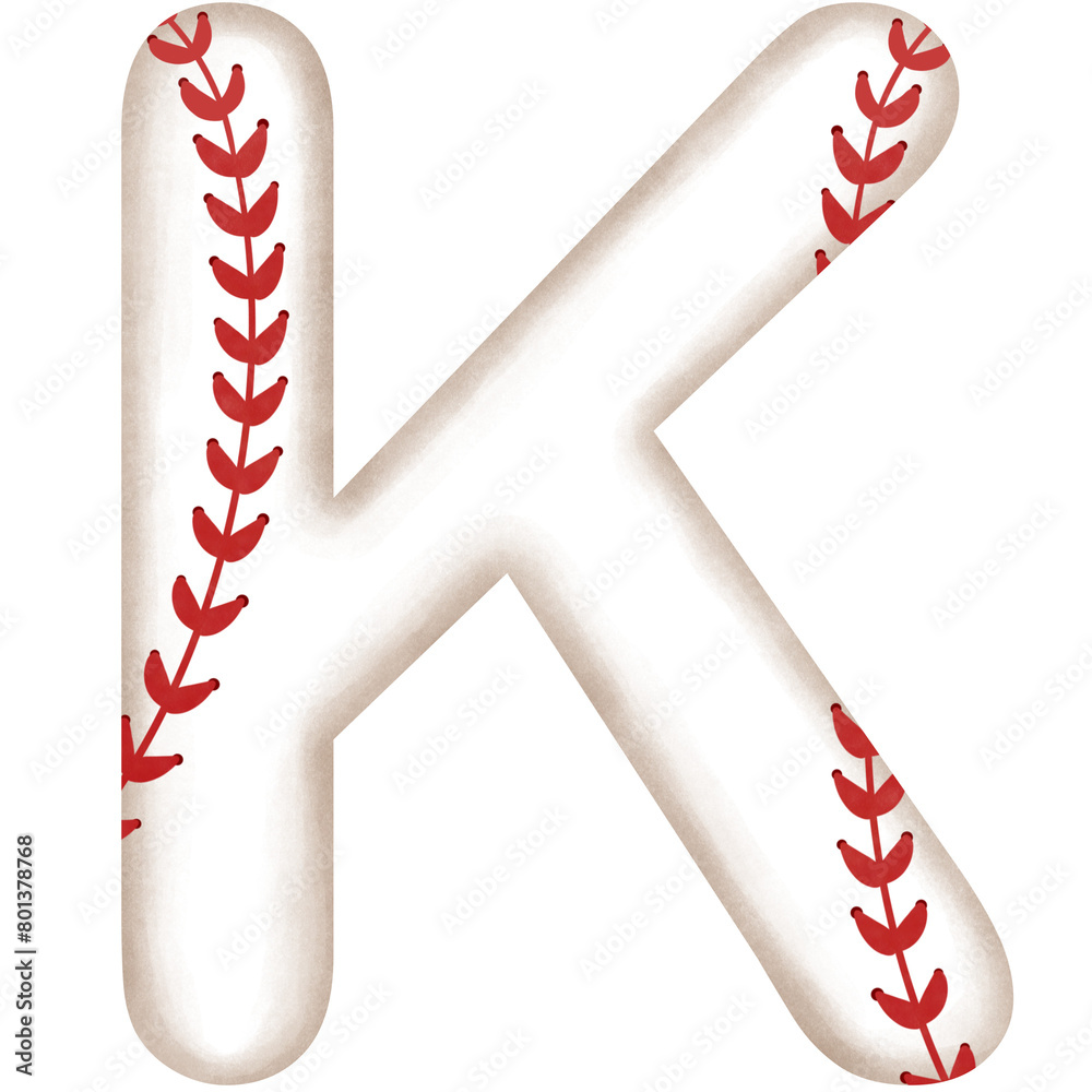 Watercolor baseball alphabet letter K clipart illustration. Stock ...