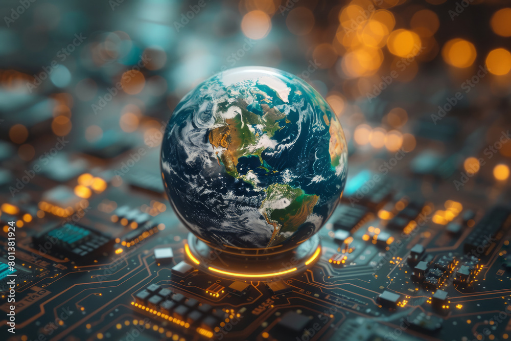 An environmental monitoring system with a 3D planet model showing live ...