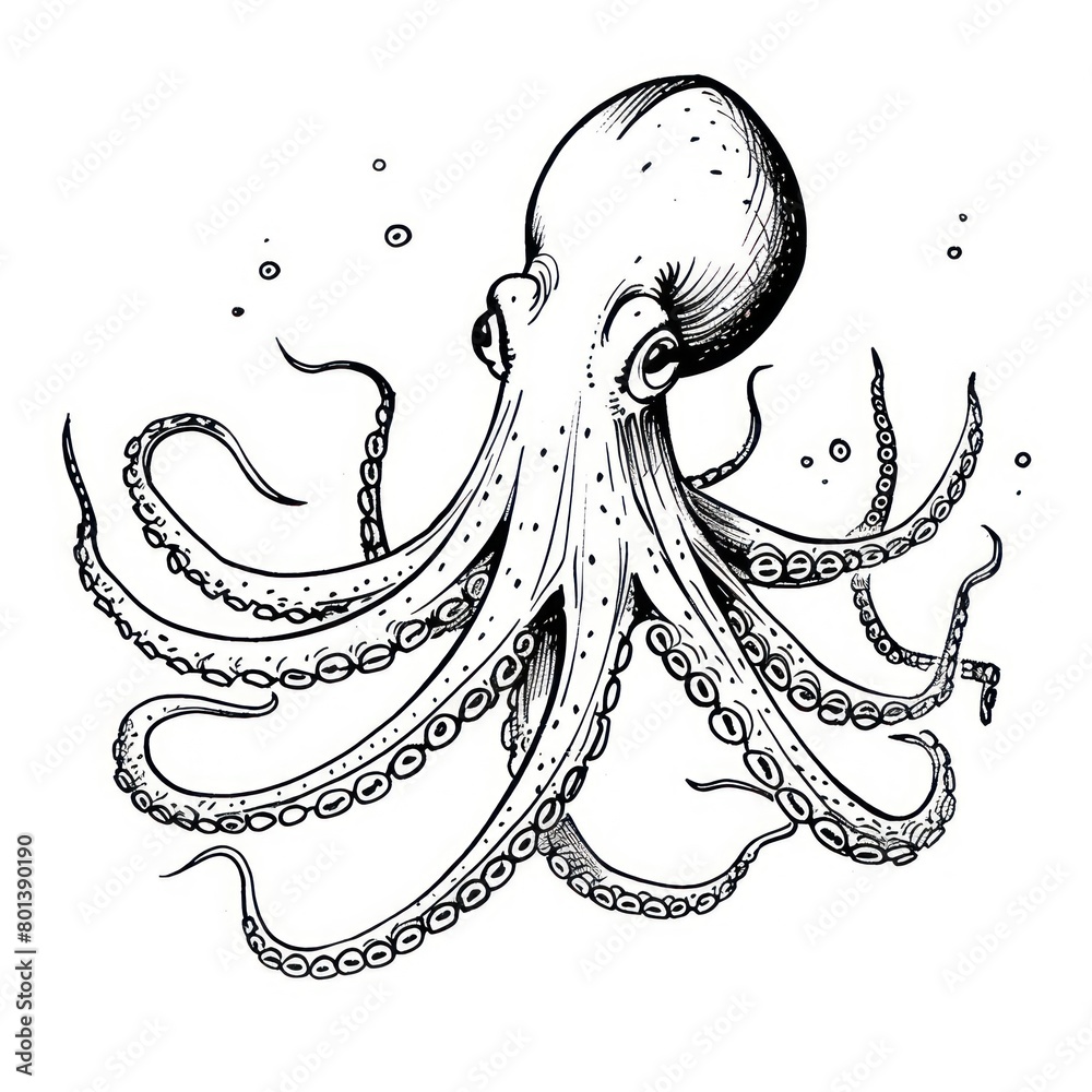 octopus drawing Coloring book page Stock Illustration | Adobe Stock