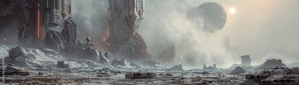 Illustrate a detailed side perspective of a post-apocalyptic wasteland ...