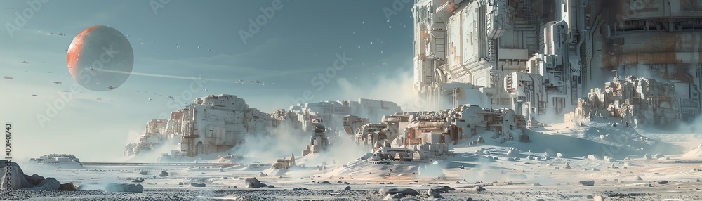 Illustrate a detailed side perspective of a post-apocalyptic wasteland ...