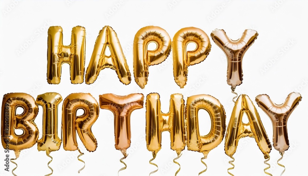 words happy birthday made of golden inflatable balloons isolated on ...