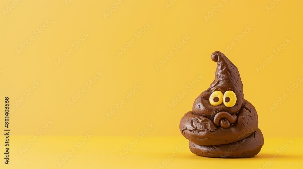 A playful poop emoji model with big yellow eyes on a vibrant yellow ...