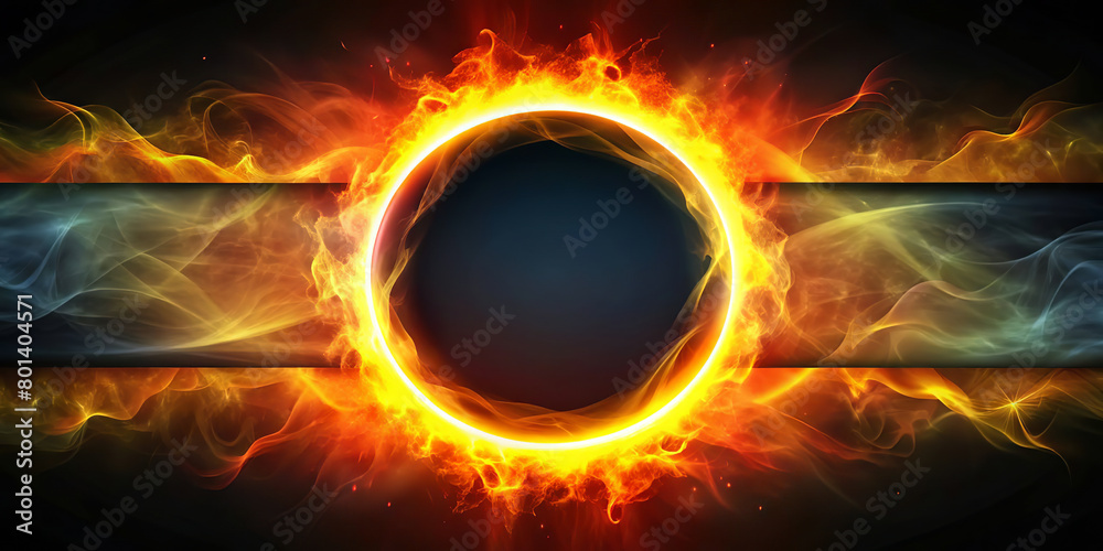 The flaming circle is surrounded by smoky trails with a dark centre ...