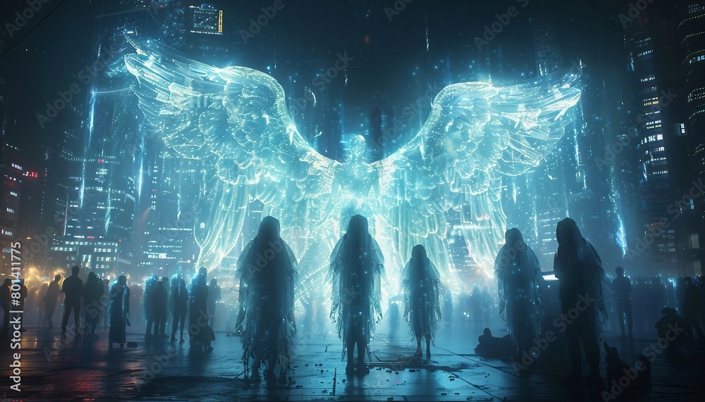 Ilustração do Stock: Digital Guardian Angels, surreal scene where AI ...