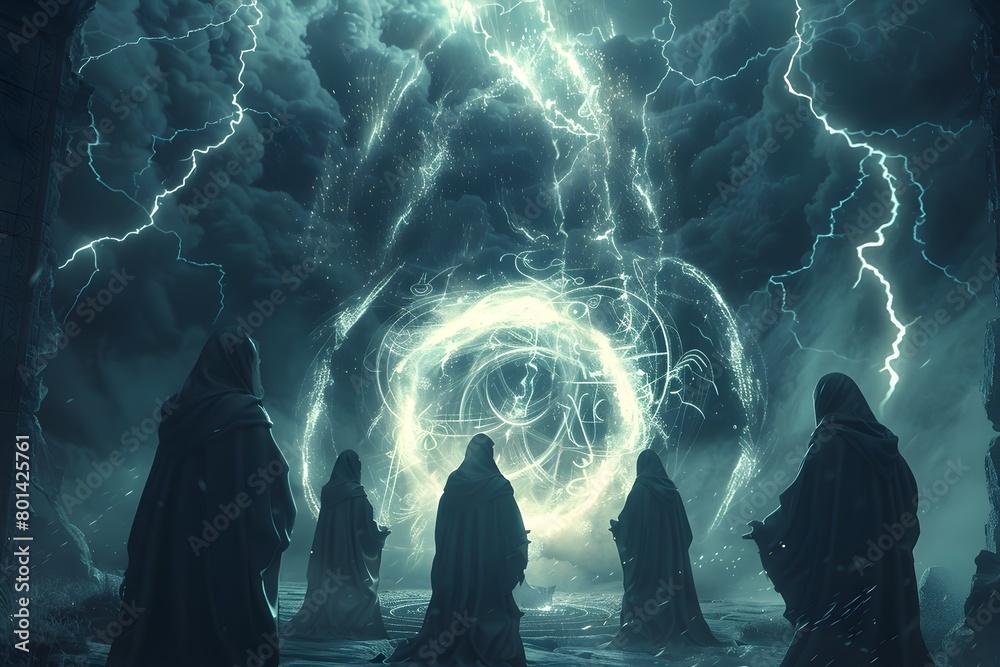 Demonic Ritual Summoning Portal to Otherworldly Underworld with Hooded ...