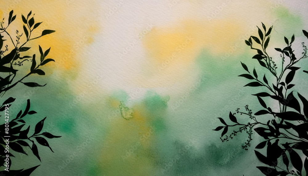 pastel faded green and yellow hand painted watercolor background design ...